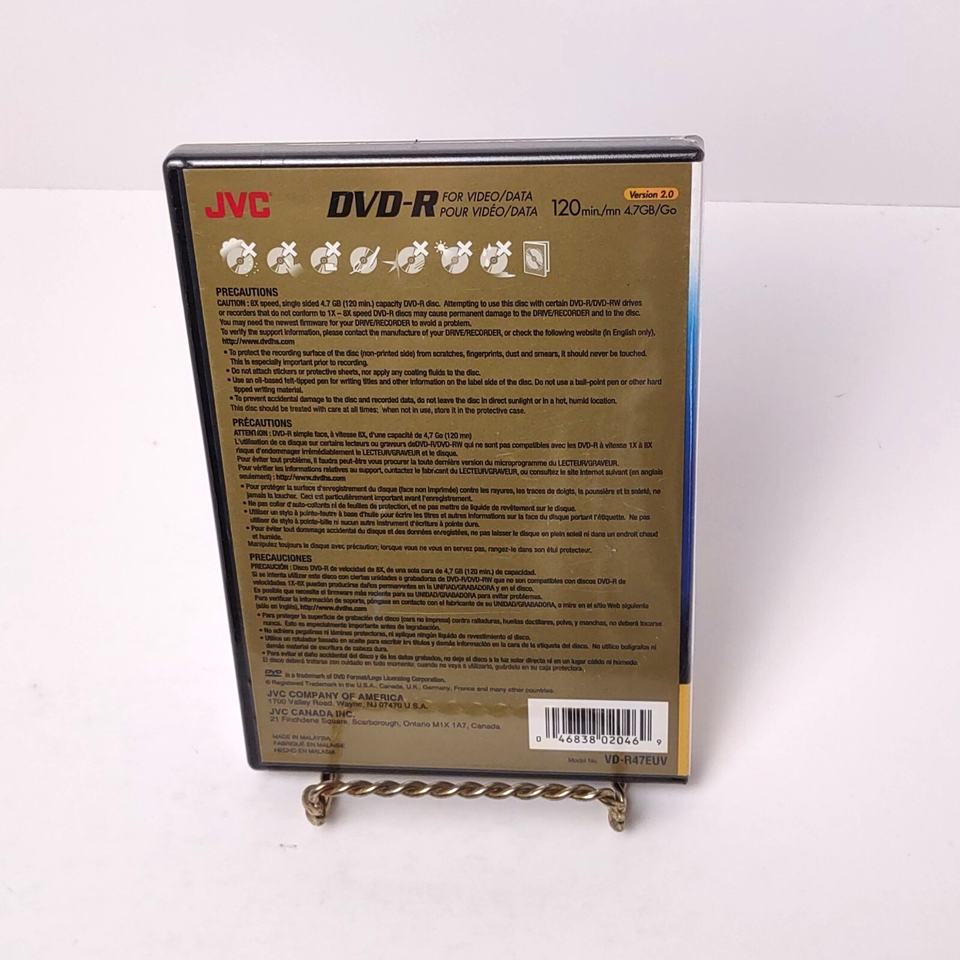 JVC DVD-R 120 min 4.7GB/Go 8X Speed High Quality Video Archiving New ...