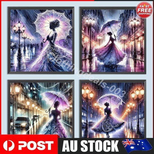 5D DIY Full Round Drill Diamond Painting Night Rain Girl Home Decor Art ...