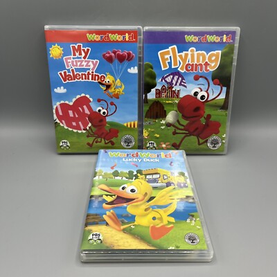 Lot of 3 DVD WordWorld: My Fuzzy Valentine, Flying Ant, Lucky Duck PBS ...