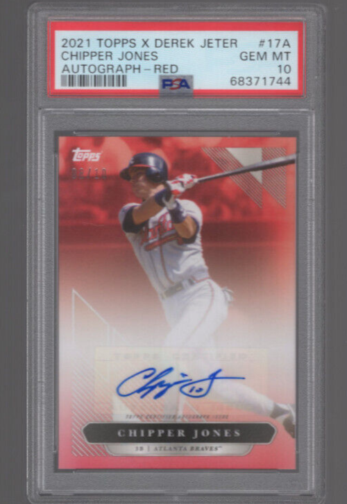 2021 TOPPS X DEREK JETER RED AUTO #17 CHIPPER JONES SSP PSA 10 GEM MINT ...