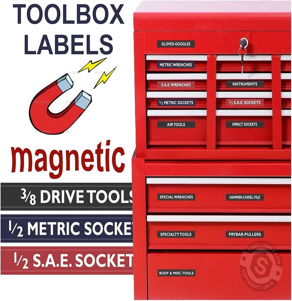 Magnetic Tool Chest Drawer Labels for Craftsman & Mechanics Organize ...