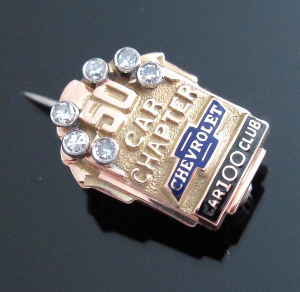 Vintage 10k Gold & 6 Diamond Chevrolet 100 Car Club Service Award Pin ...