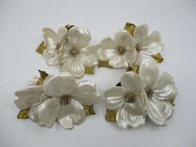 DEBORAH RHODES SET OF 4 -OFF WHITE STAIN FLORAL NAPKIN RINGS - 27B | eBay