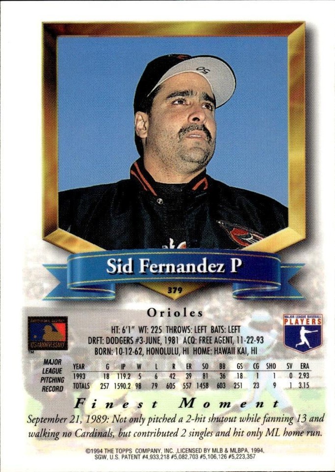 SID FERNANDEZ 1994 Topps Finest #379 BUY ANY 2 ITEMS FOR 50% OFF ...
