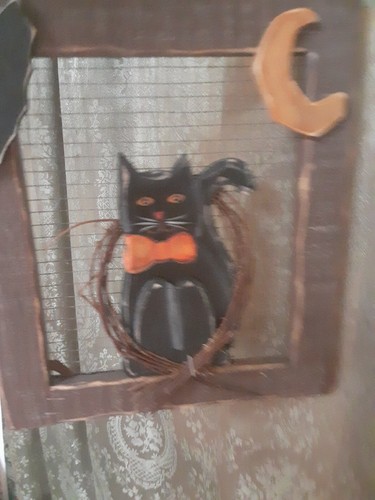 Vintage Halloween Folk Art Wood Decoration Black Cat Magic Sweet ...