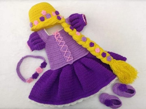 crochet rapunzel dress Set Handmade 3 to 6 Months size Purpule and ...
