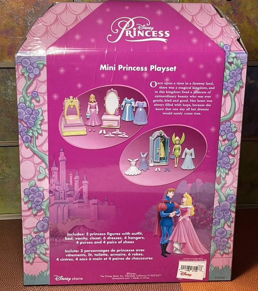 DISNEY PRINCESS Mini Princess Play Set With Aurora & Tinkerbell. NEW IN ...