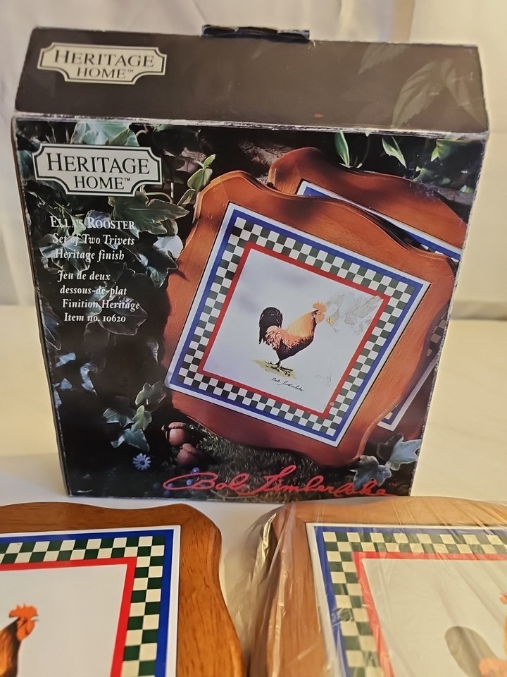 Vintage NIB Bob Timberlake Rooster Tile Trivet Wall Hanging Decor 2 pc ...