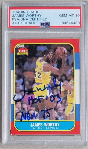 James Worthy 1986 Fleer Hand Signed Rookie Card #131 Autograph PSA 10 ...