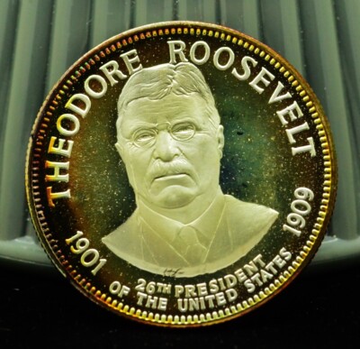 925 Silver Franklin Mint Art Round Presidential Treasury Theodore ...