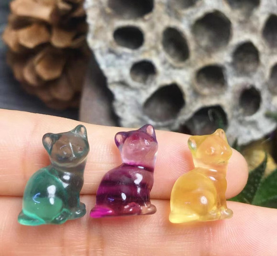 5pc Natural fluorite carved mini cat quartz crystal reiki healing | eBay