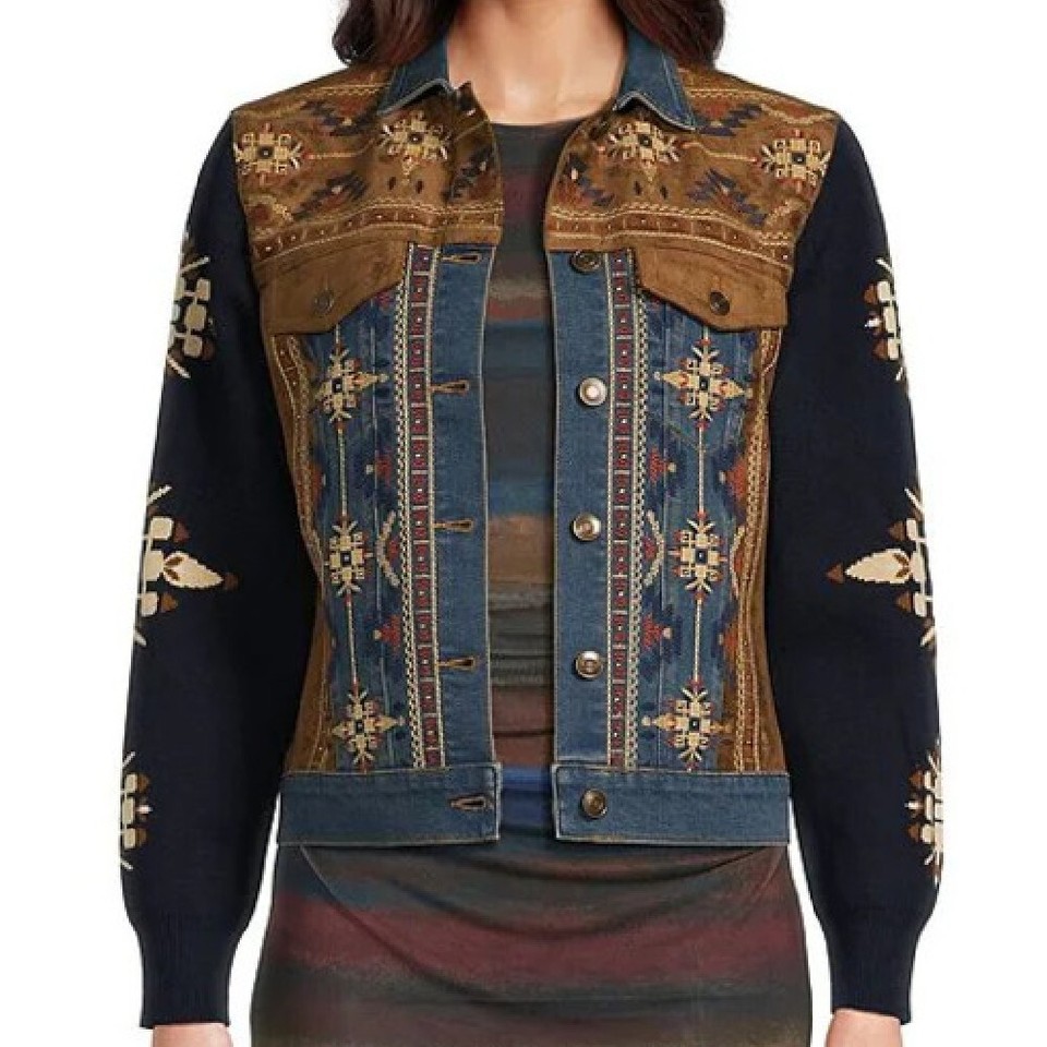 The Voice 2024 Reba McEntire Embroidered Suede Denim Jacket for Women ...