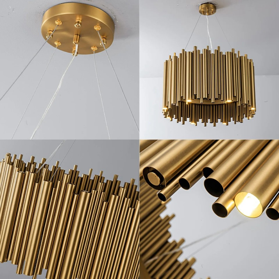 Modern Round Ceiling Light Gold Tubes Chandelier Fittings Bedroom ...