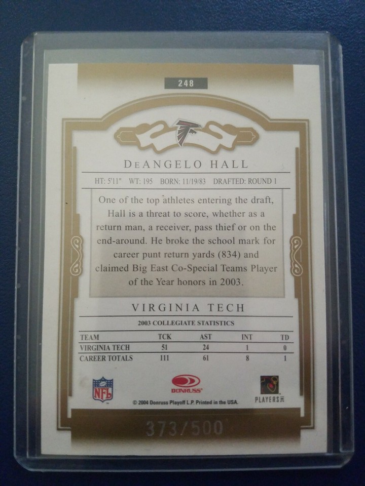 2004 Donruss Classics #248 DeAngelo Hall Rookie #373/500 Mint Free Ship ...