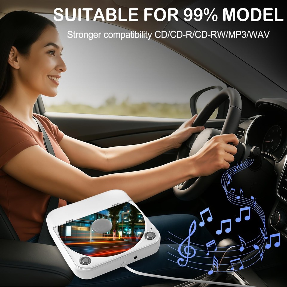 Portable Car CD Player, External USB/AUX for Laptop, TV, Android 4.4 ...