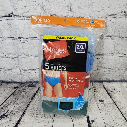 Hanes Tagless Briefs Men’s 2XL 44-46” Soft & Breath Mid-Rise 5 Pk ...