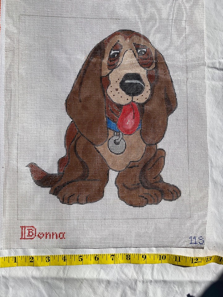 Handpainted needlepoint cartoon Basset Hound Dog Donna 11” X 13” | eBay