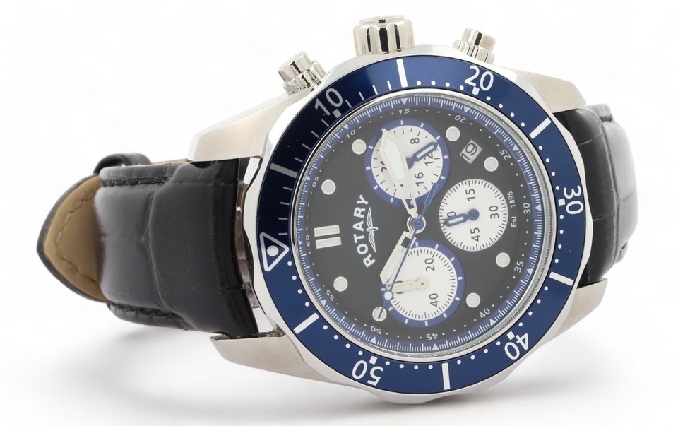 Rotary Chronograph Watch Blue Bezel Black Leather Strap GS00092/04 ...