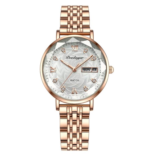 Women Watch Stainless Steel Gold Waterproof Luminous Ladies Watch ...