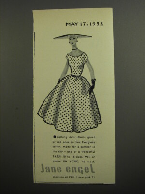 1952 Jane Engel Dress Ad - dashing dots | eBay