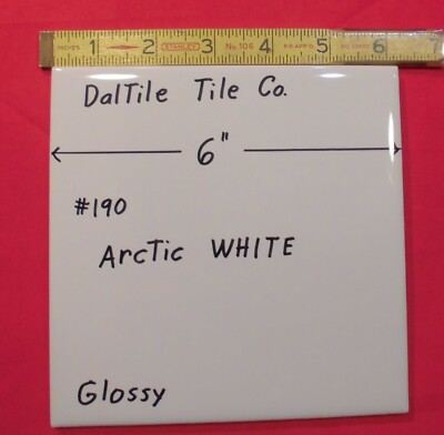 1 pc. Daltile #190 Arctic White: Brilliant Glossy Ceramic Tile 6" X 6 ...