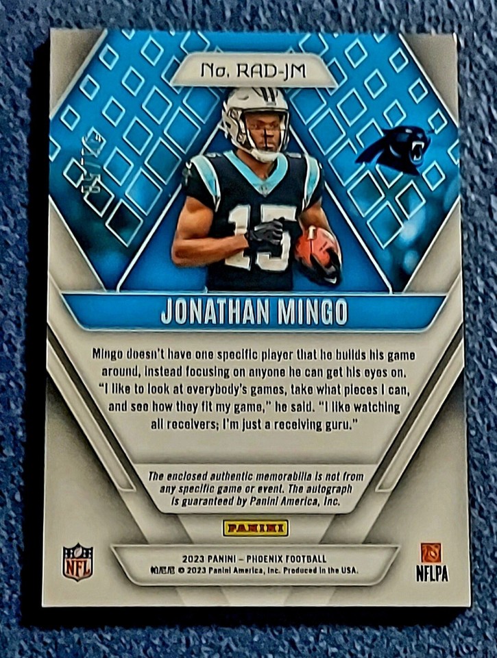 2023 Jonathan Mingo Phoenix BLUE Patch Auto #/50 Rookie Panthers KHH | eBay