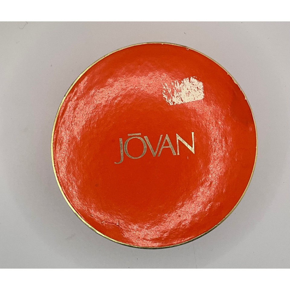 Vintage Jovan Musk Oil Fragrance Body Powder Tin with Puff Orange Gold ...