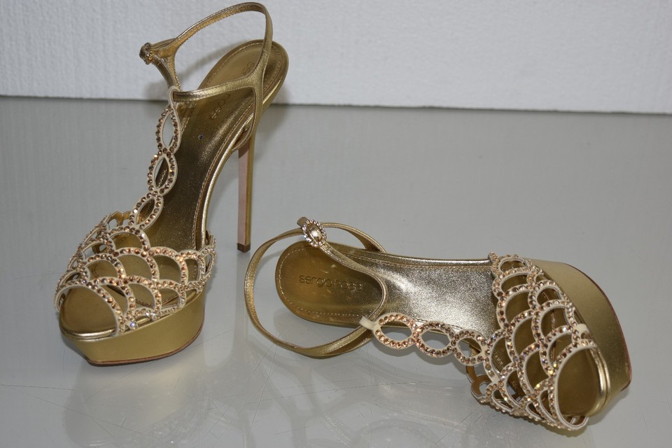 $1375 New Sergio Rossi CRYSTAL VAGUE Gold STRASS Wedding Eve Platform ...