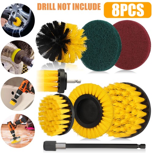 8x Drill Brush Attachment Set Scrub Pad Car Tub Cleaner Power Cleaning ...