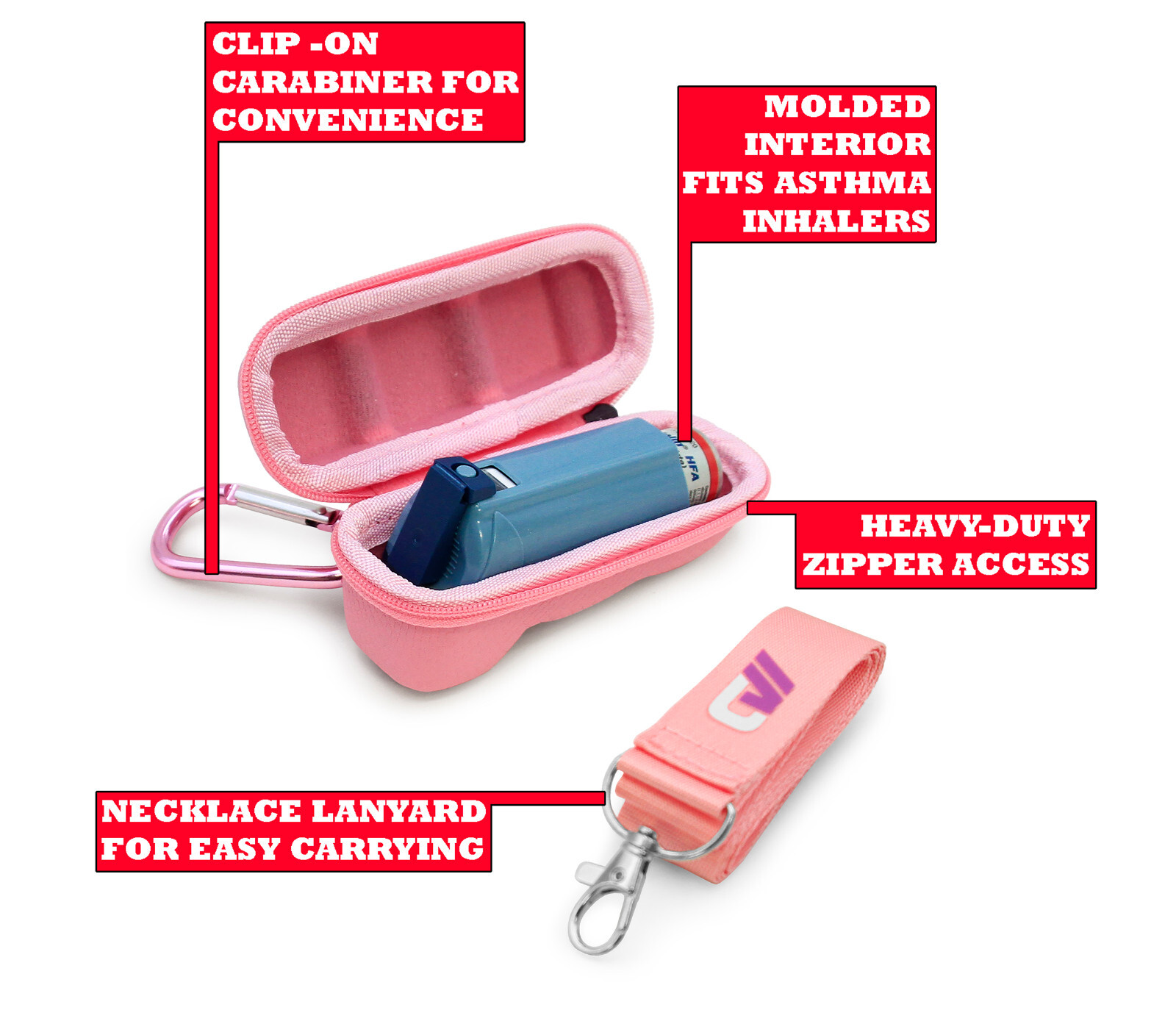 CM Pink Asthma Inhaler Travel Case, Does Not Include Inhaler Medicine ...