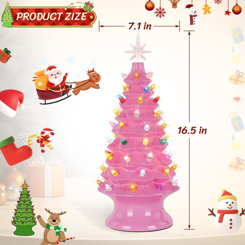 16.5" Table Top Christmas Tree, Hand Painted Resin Christmas Tree with ...