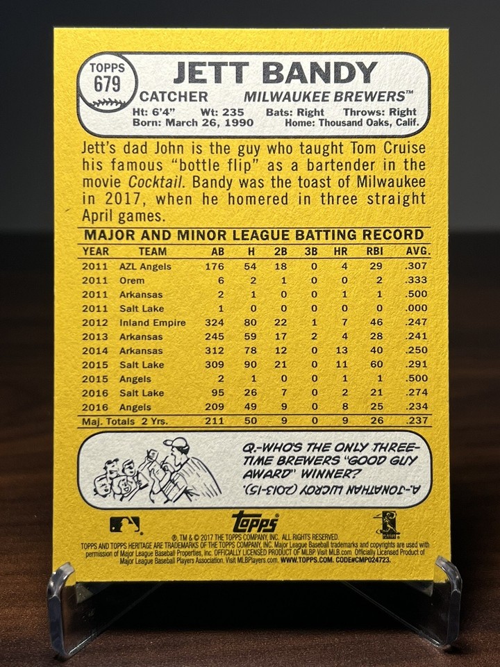 Jett Bandy Signed Autographed 2017 Topps Heritage Baseball Card #679 ...