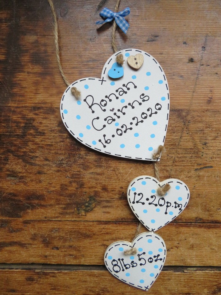 Personalised New Baby Girl Boy Birth Christening Plaque Wooden Heart ...