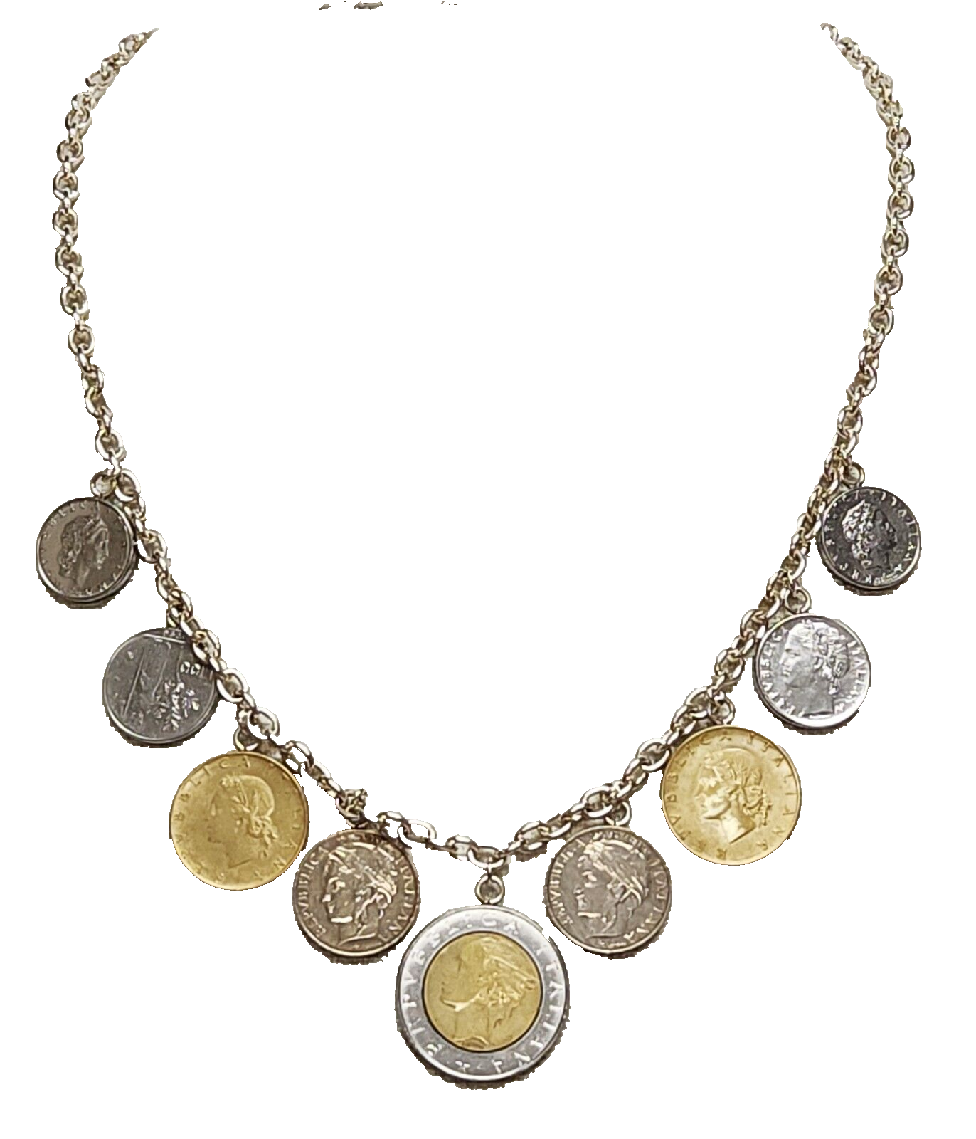 Milor Italy 925 Sterling Silver Italian Lire Coin Charm Rolo Chain ...