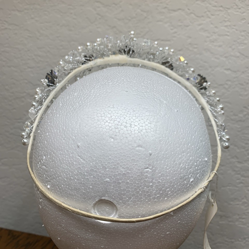 NEW Vtg Faux Pearl & Enamel Flower Tiara Crown Bridal Wedding ...