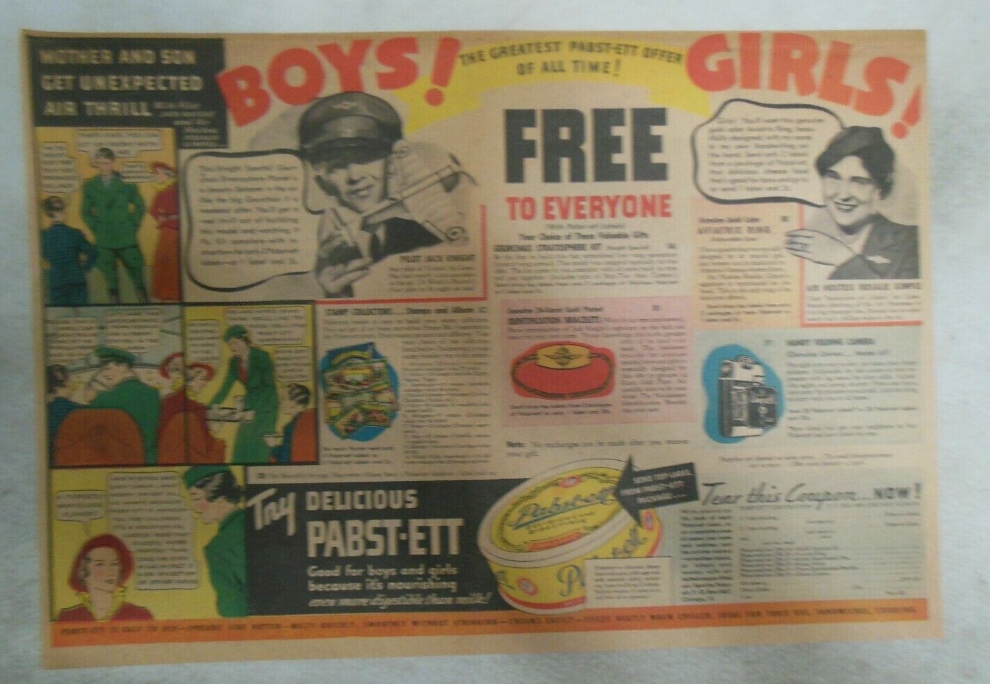 Pabst-ett Cheese Spread Ad: Hill Top Gang Premium ! 1930's Size: 11 x ...