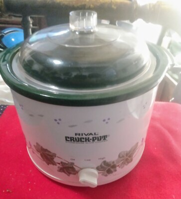 Vintage 2.5 Quart Rival Crock Pot Model 3120 Green Leaf Pattern Works ...
