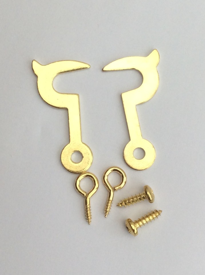 cabinet side hook and eye 1 pair =2 hooks brass plate 32mm with eyes ...