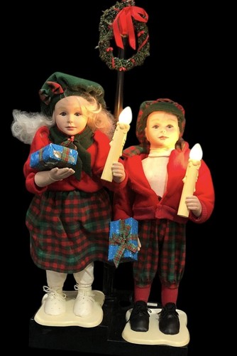 Holiday Creations Animated Christmas Girl Boy Carolers Lamp Post 3 Pc ...