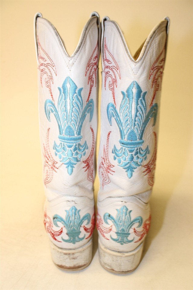 Botas Aguila Real Men US 9 MX 28 White Leather Vaquero Long Toe Cowboy ...