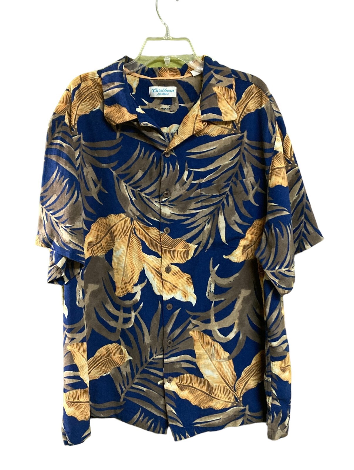 Vtg Caribbean Silk Blend Mens 2XB Shirt Hawaiian Floral Blue Yellow ...