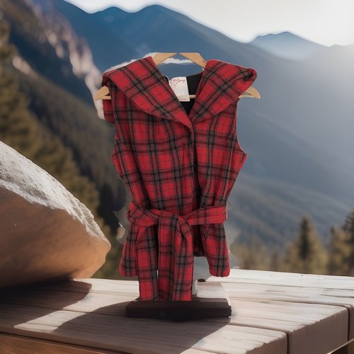 Wool Red Plaid Quilted Hooded Belted Vest Jacket XS by Chulo Pony ...