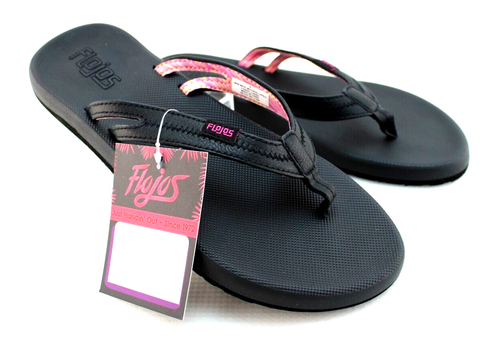 FLOJOS Size 8 Black / Black with Badge Logo Memory Foam Flip Flop ...