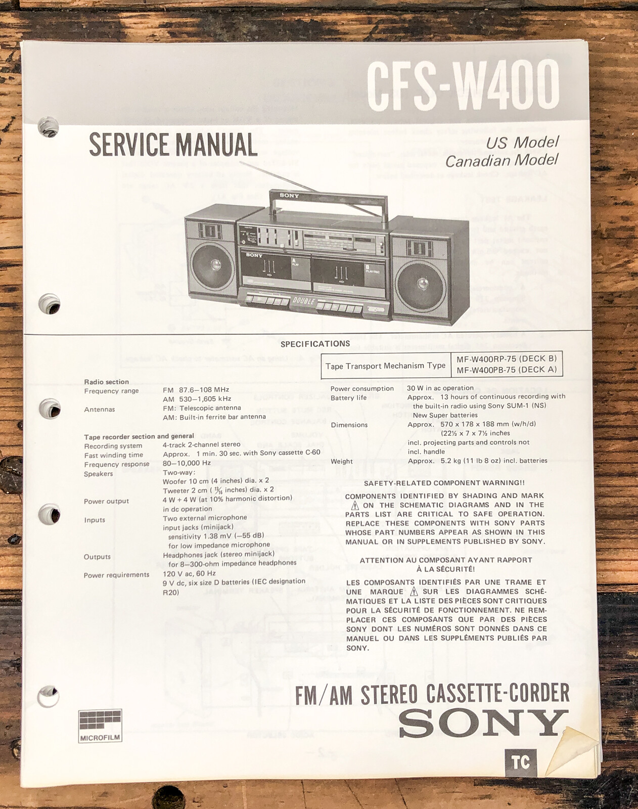 Sony CFS-W400 Radio / Boombox Service Manual *Original* | eBay