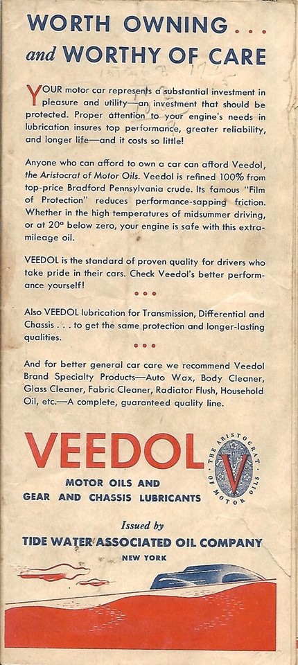Vintage 1938 TYDOL VEEDOL OIL Road Map MAINE Augusta Portland Maritimes ...