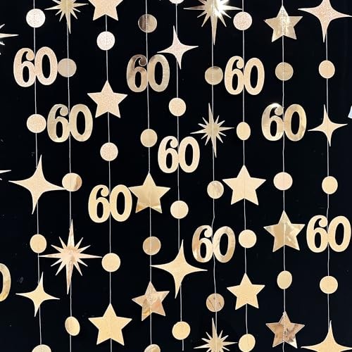 60th Birthday Decorations Number 60 Circle Dot Star Garland Champagne ...