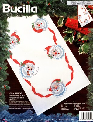 JOLLY SANTA Table Runner, Bucilla Stamped Cross Stitch Fabric | eBay