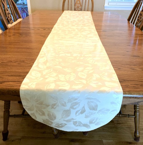 Extra Long Ivory Table Runner 93" x 14" Handmade New Leaves Pattern | eBay
