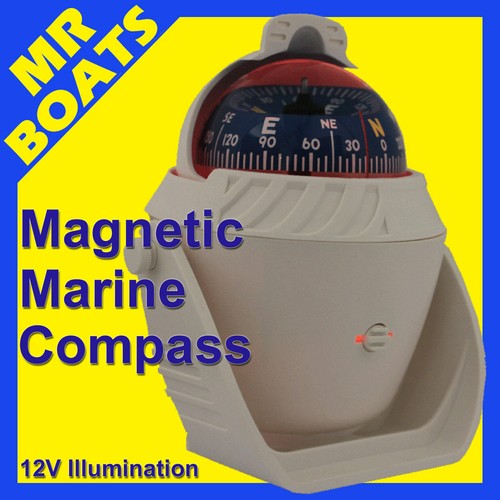 BOAT COMPASS - WHITE - 12v Illuminated LED Light Suits CARAVAN MARINE ...