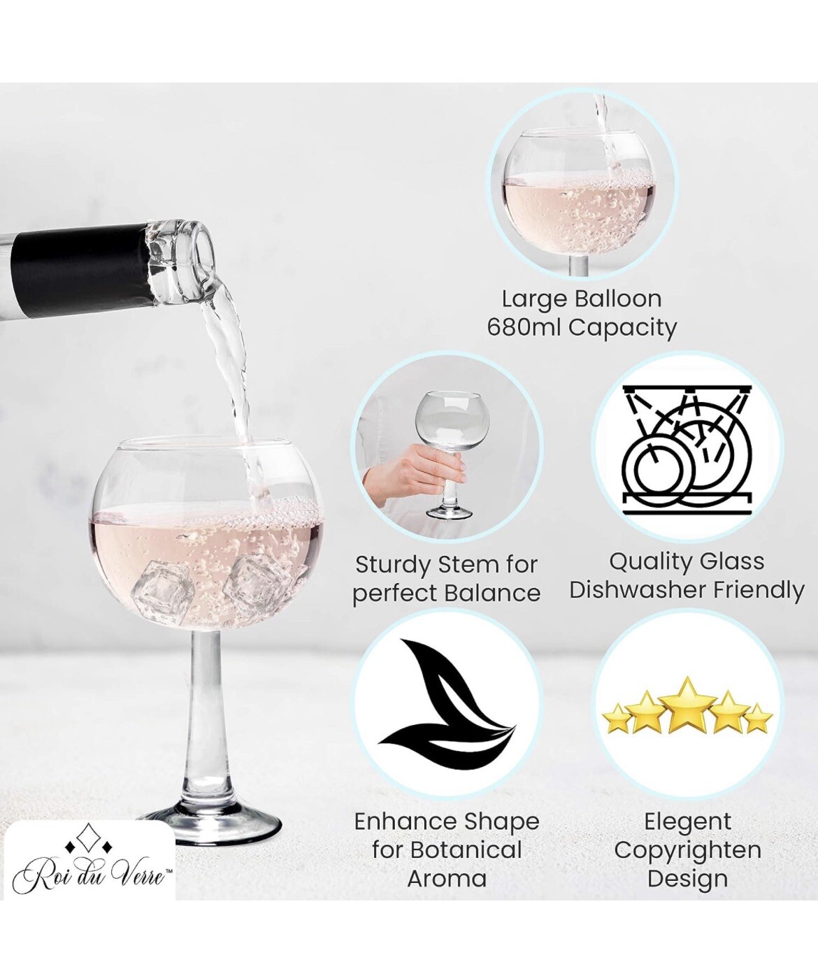 Gin Glass Cocktail Set with 2 Balloon 680ml, Cocktail Spoon, Measuring ...
